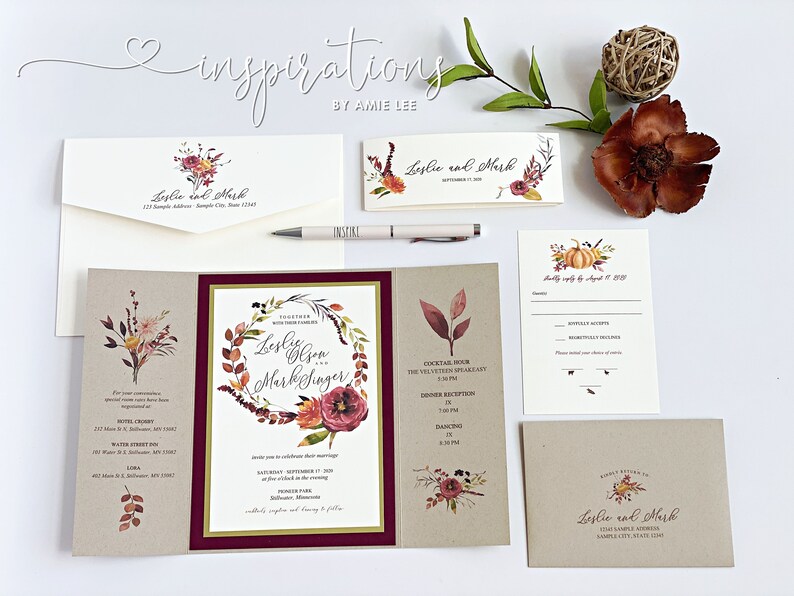 Floral Wedding Invitations Fall Wedding Autumn Local - Etsy