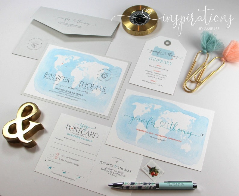 Travel Map Wedding Invitations World Map Invitations Travel - Etsy