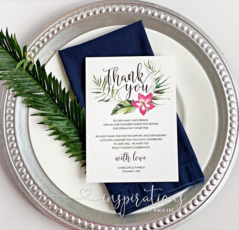 Wedding Reception Table Notes Wedding Thank You Note to | Etsy