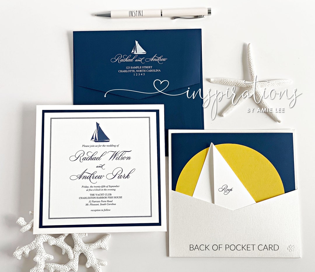 Classic Nautical Wedding Invitations, Yacht Club Wedding, Sailing ...