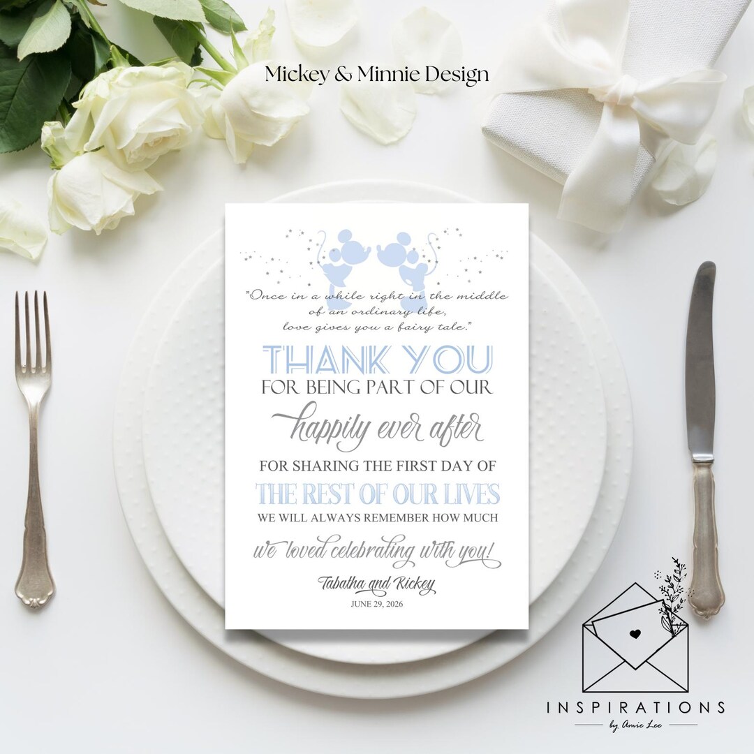 Disney Wedding Notes, Disney Theme Reception, Table Thank You Notes ...