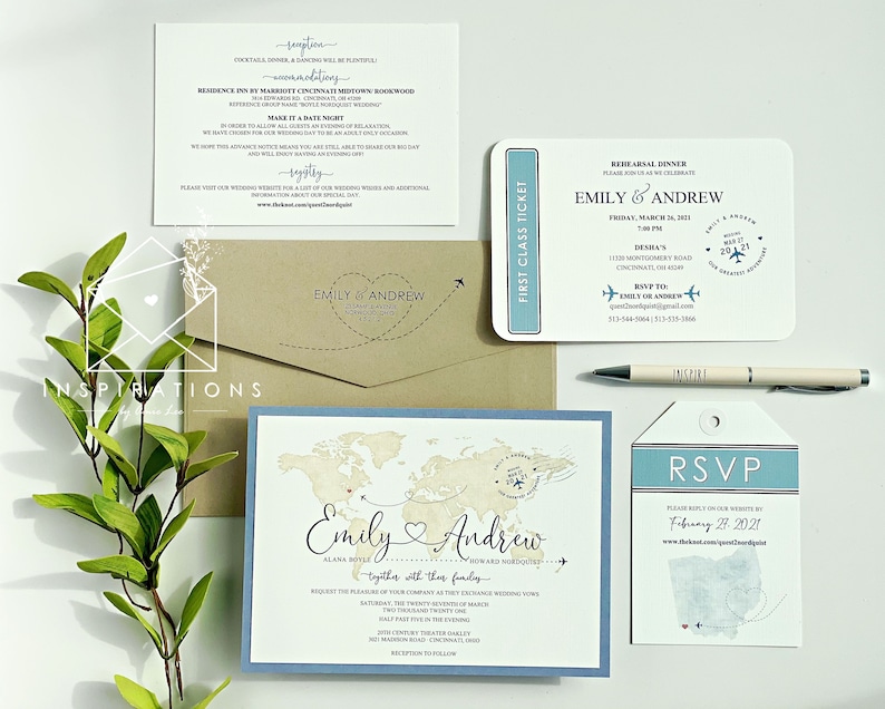 Travel Map Wedding Invitations World Map Invitations Travel - Etsy
