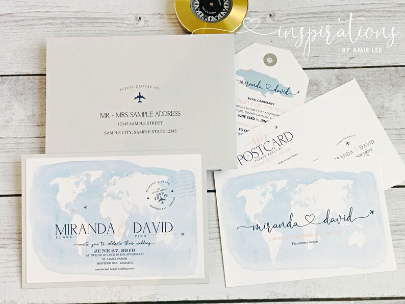 Travel Map Wedding Invitations World Map Invitations Travel - Etsy