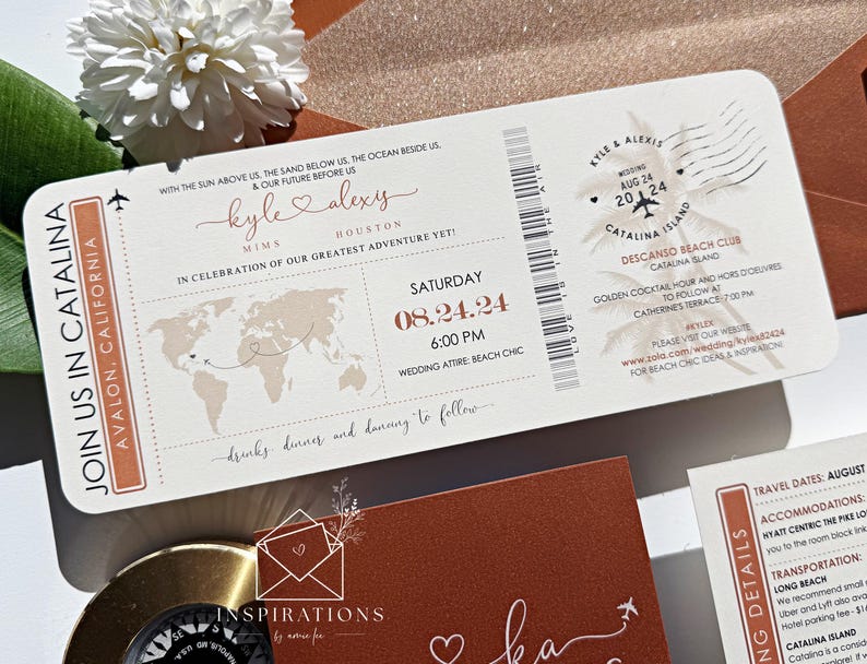 Boarding Pass Wedding Invitations: Travel Theme, Beach, Destination ...