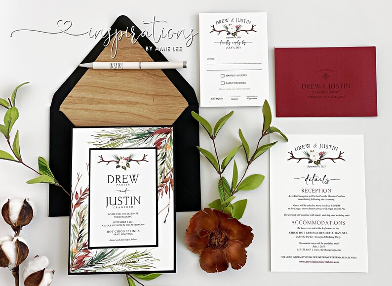 Rustic Forest Wedding Invitations Elegant Woods Wedding - Etsy