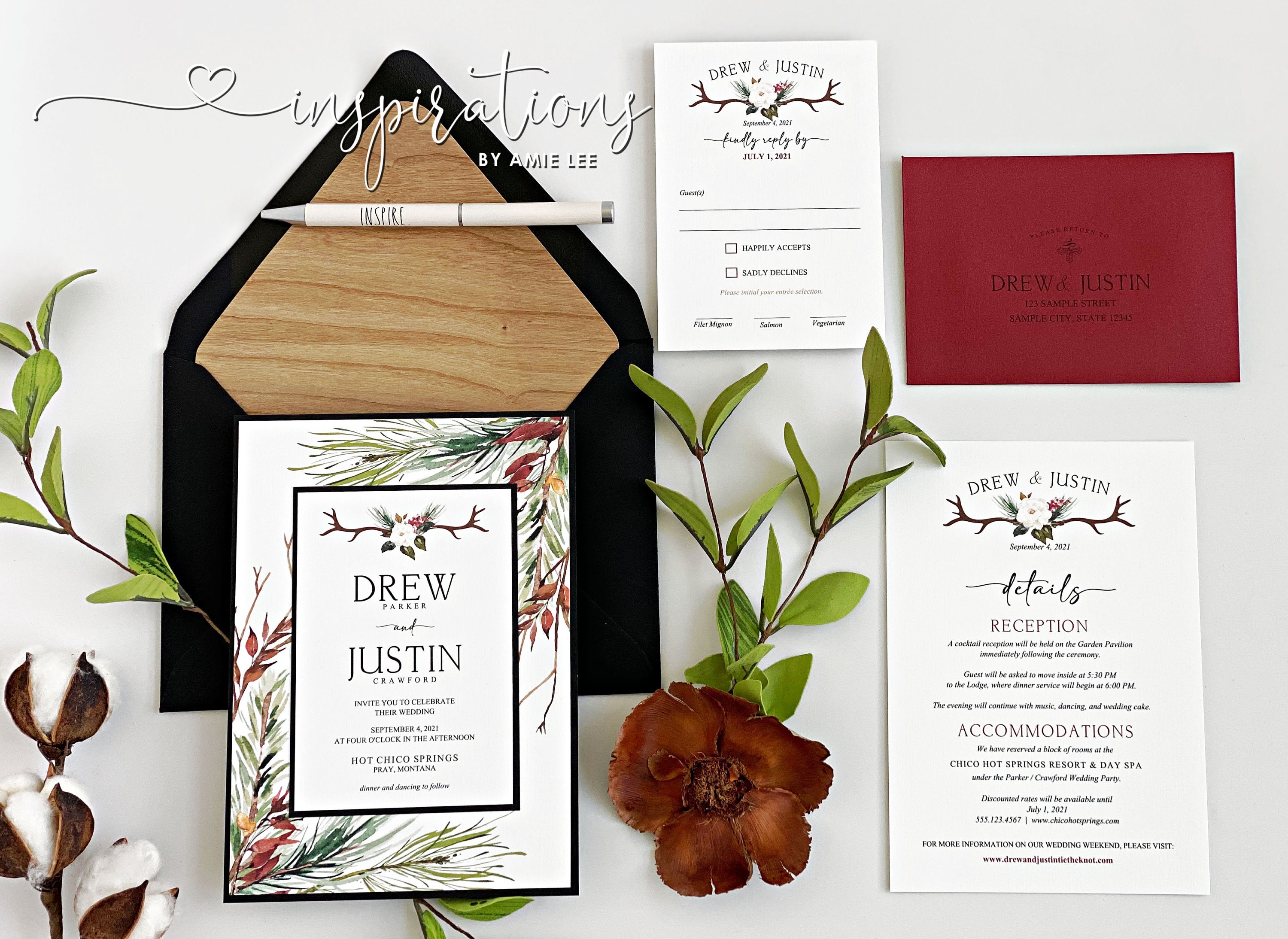 Rustic Forest Wedding Invitations Elegant Woods Wedding | Etsy