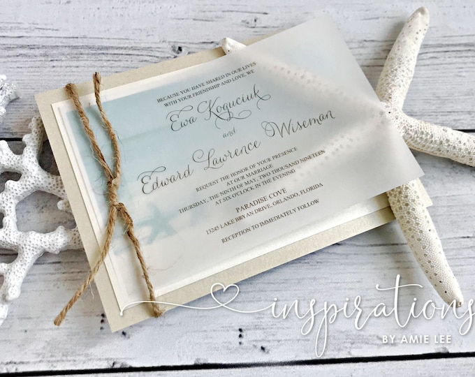 Elegant Beach Wedding Invitations Coastal Wedding - Etsy