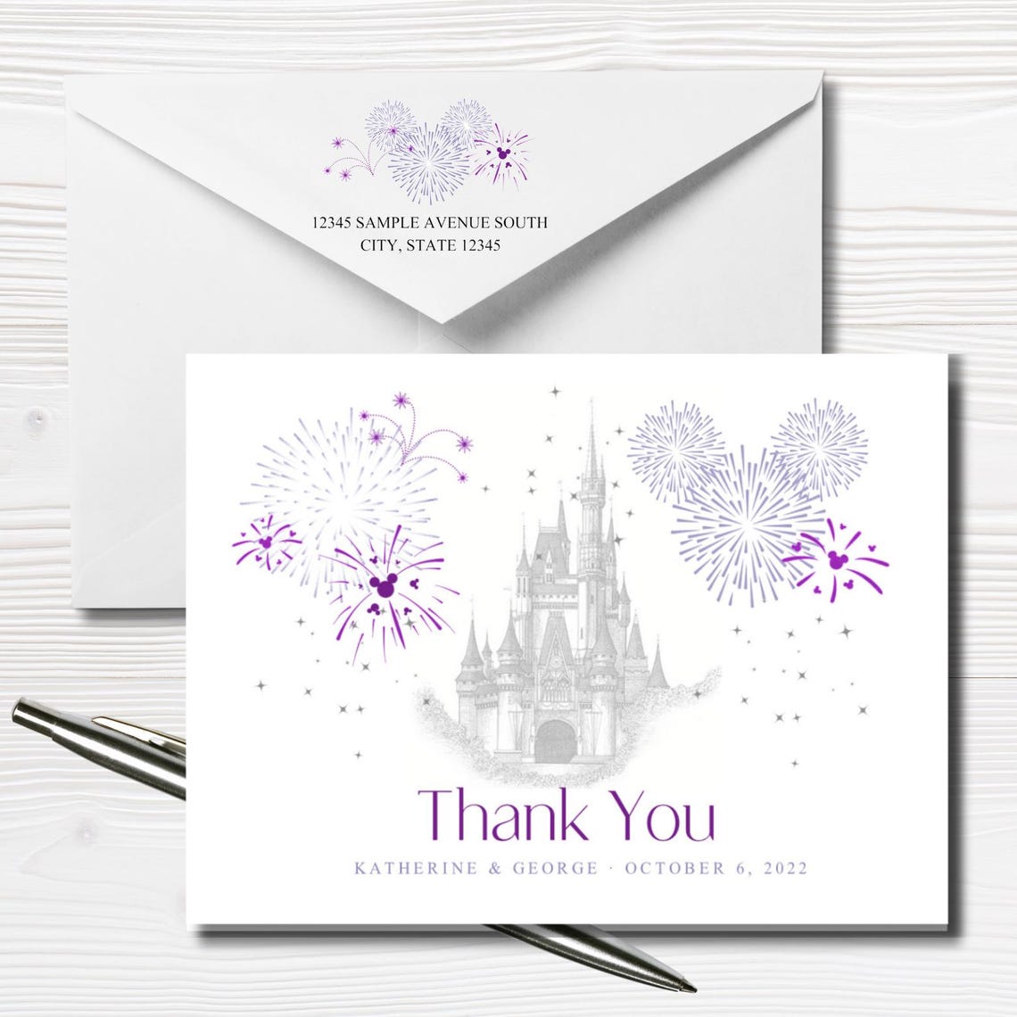 Disney Wedding Thank You Cards, Custom Disney Cards, Disney Wedding ...