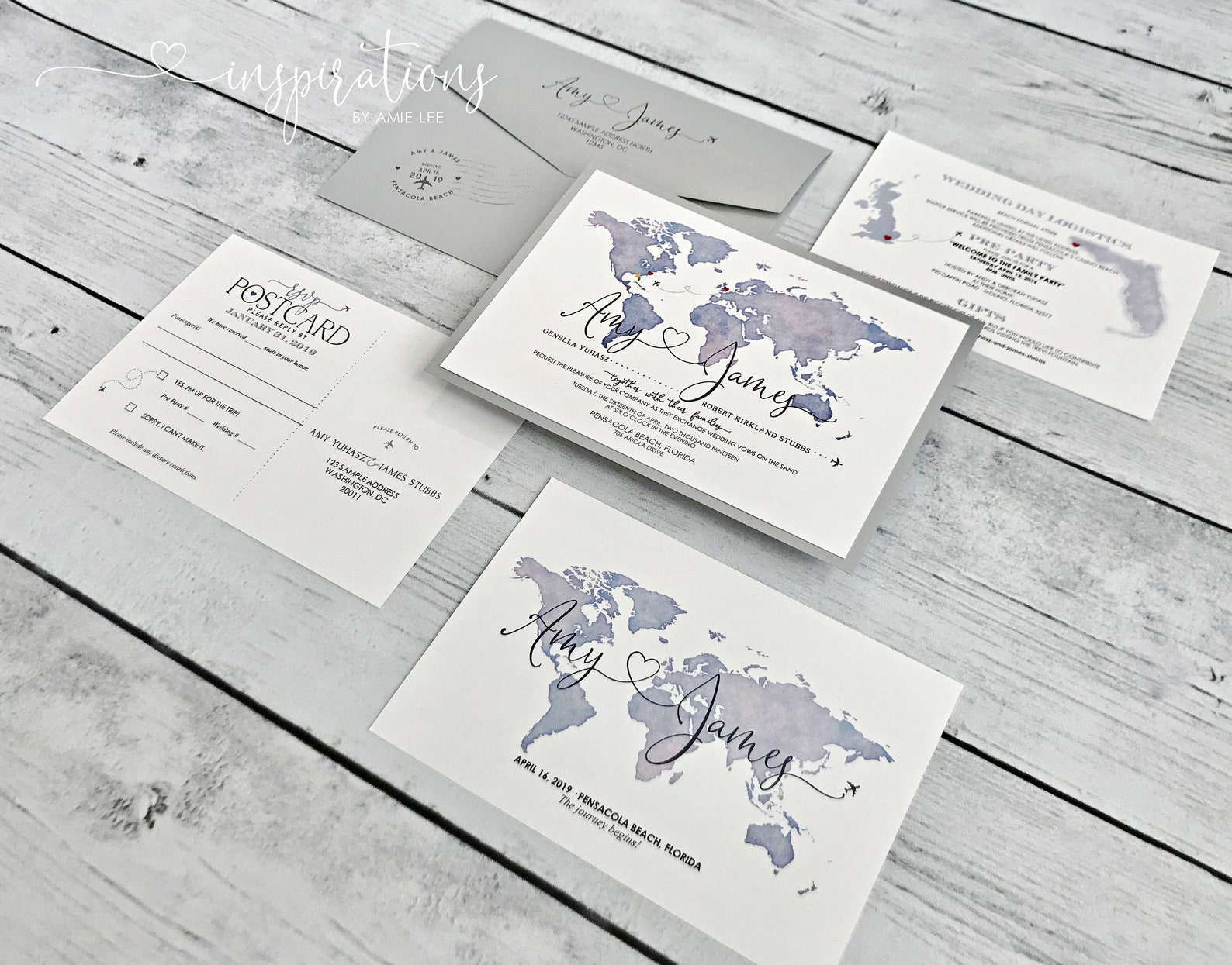Travel Theme Wedding Invitations Map Invitations Destination - Etsy