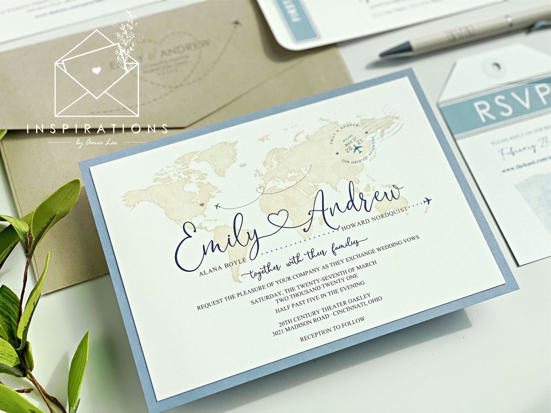 Travel Map Wedding Invitations, World Map Invitations, Travel Theme ...