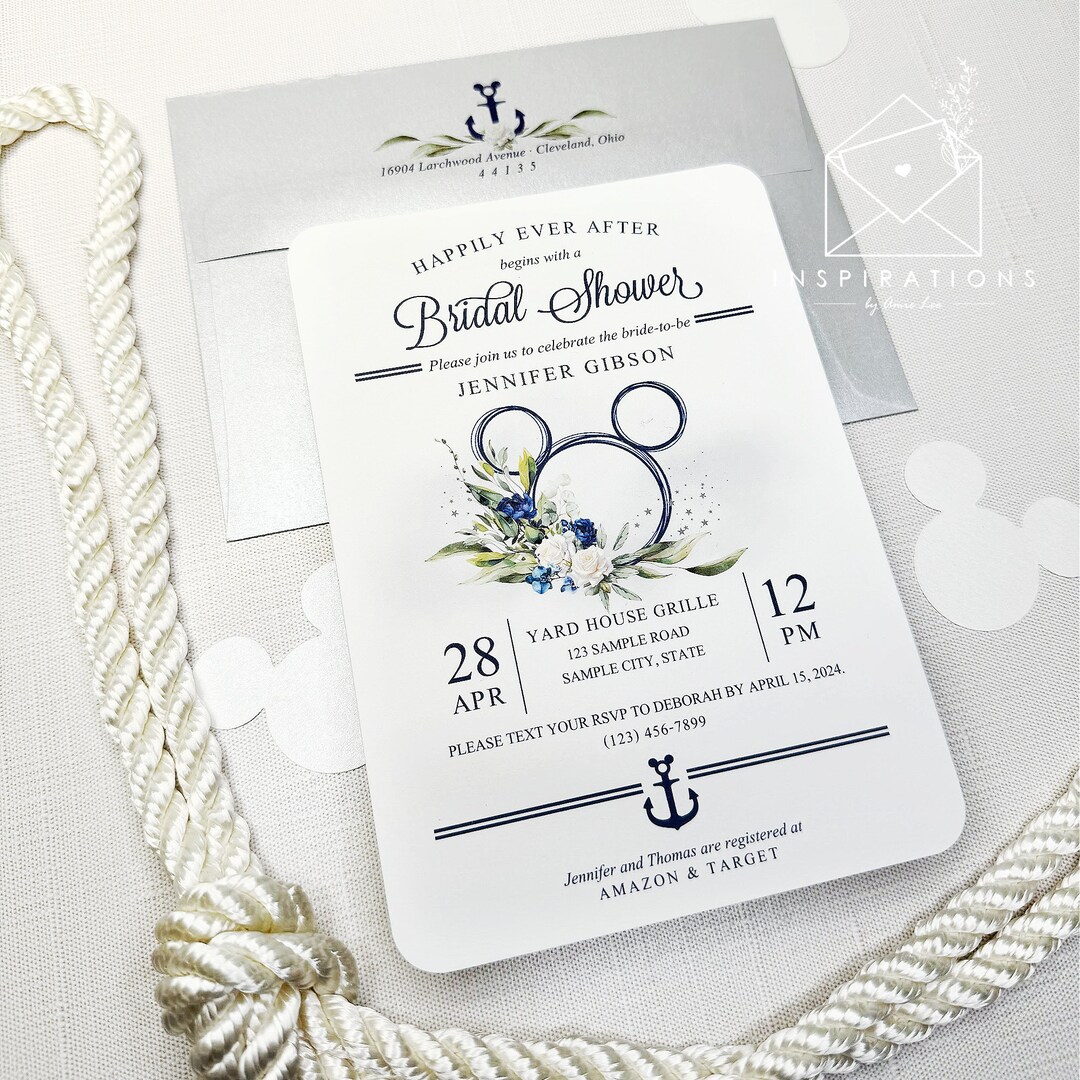 Disney Bridal Shower Invitations, Disney Bride, Nautical Disney Theme ...