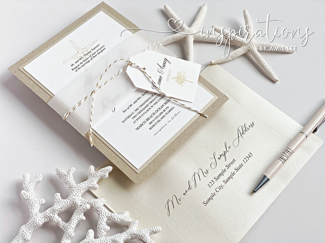 Elegant Beach Wedding Invitations, Tropical Island Destination Wedding ...