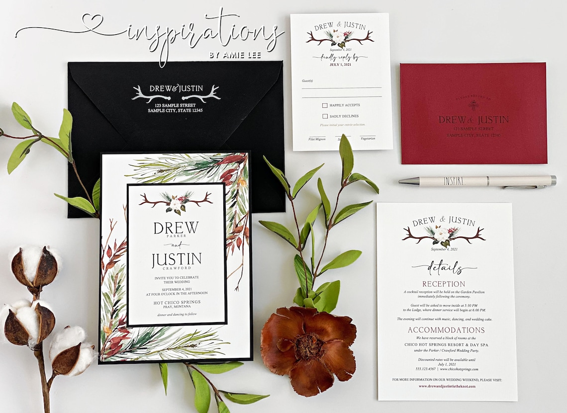 Rustic Forest Wedding Invitations Elegant Woods Wedding - Etsy