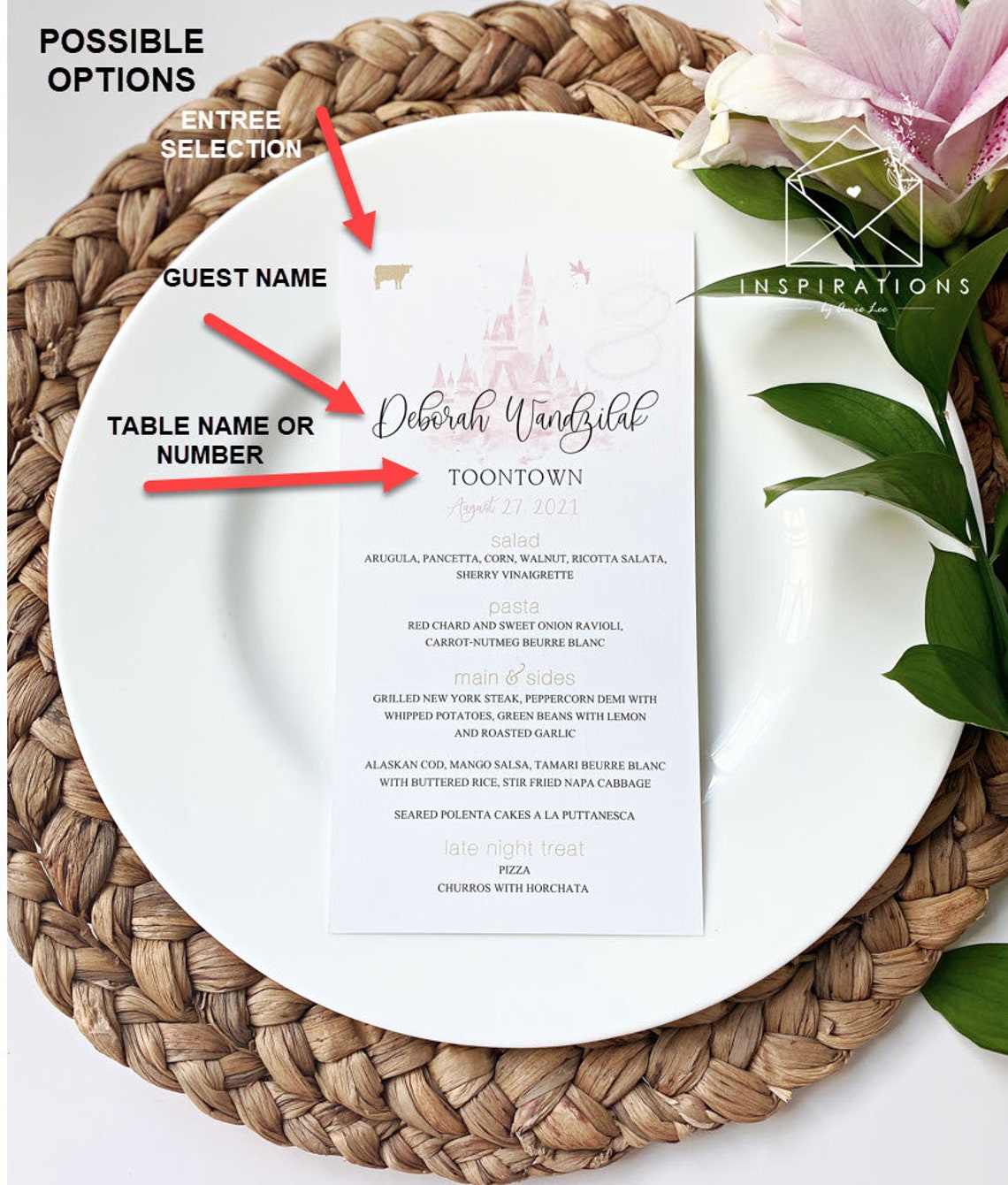 Disney Place Cards, Disney Reception Menu, Disney Place Card Menu ...