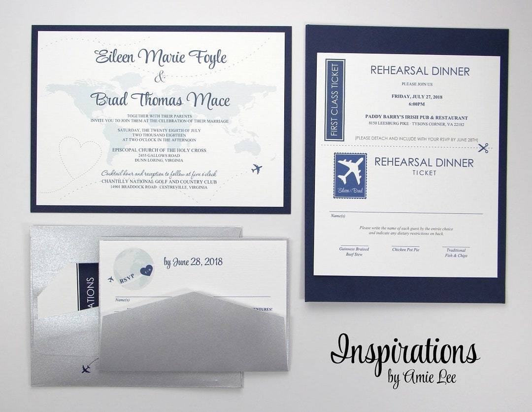 Travel Map Wedding Invitations, World Map Invitations, Travel Theme ...