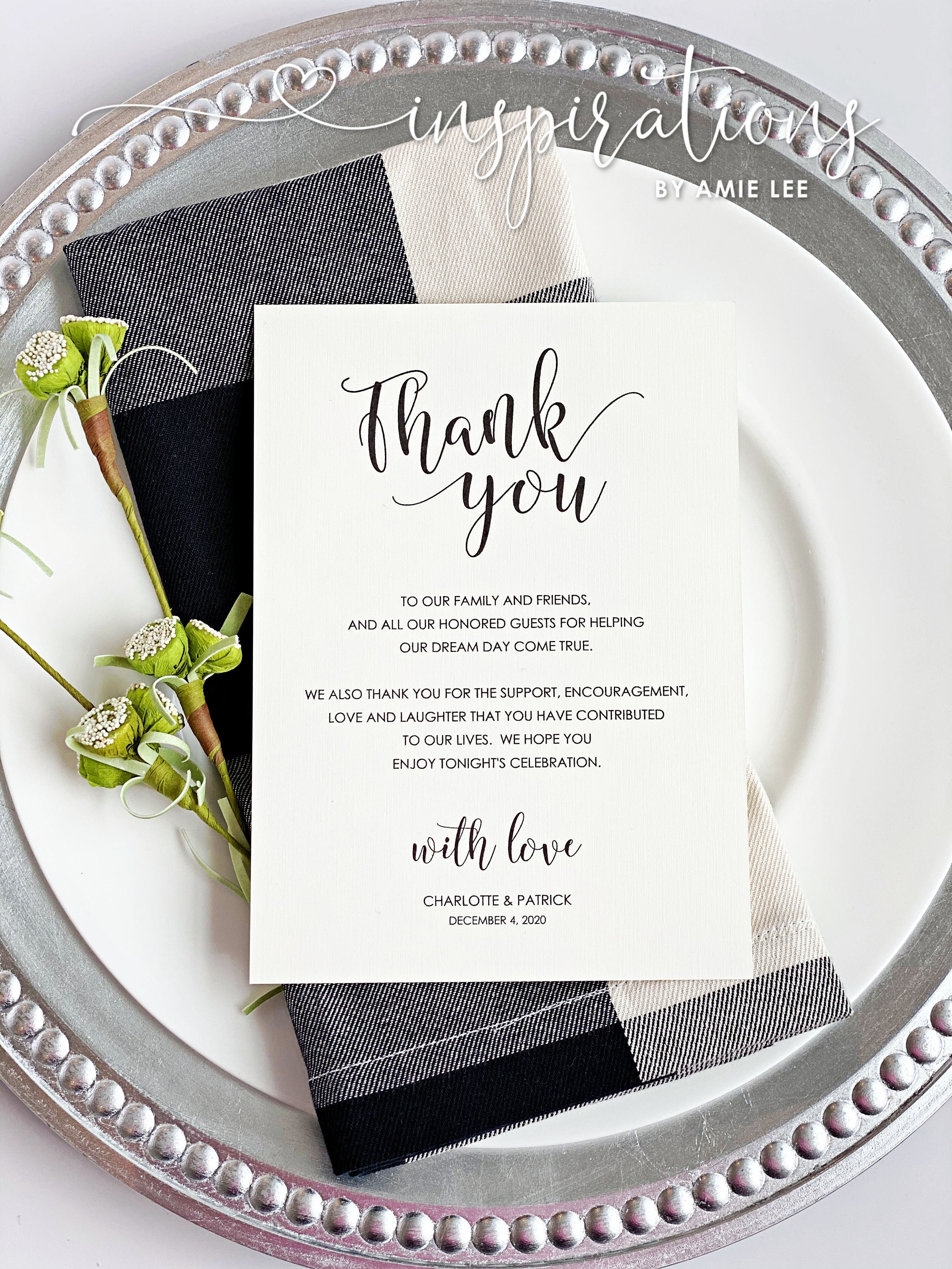Wedding Reception Table Notes Wedding Thank You Note to | Etsy
