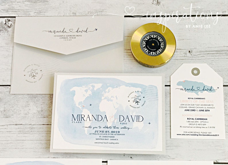 Travel Map Wedding Invitations World Map Invitations Travel - Etsy
