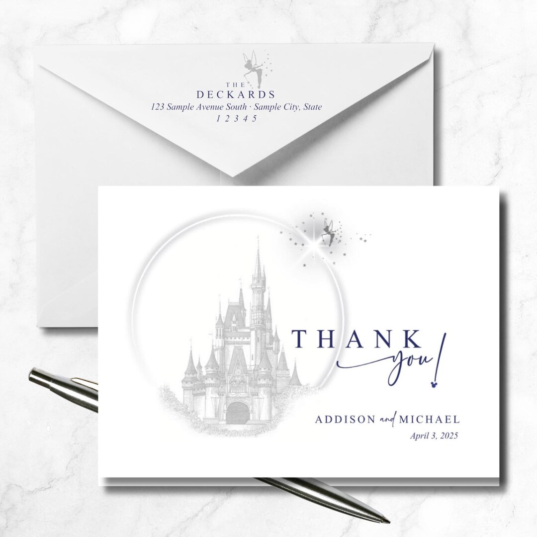 Disney Wedding Thank You Cards, Disney Lovers, Disney Stationery Cards ...
