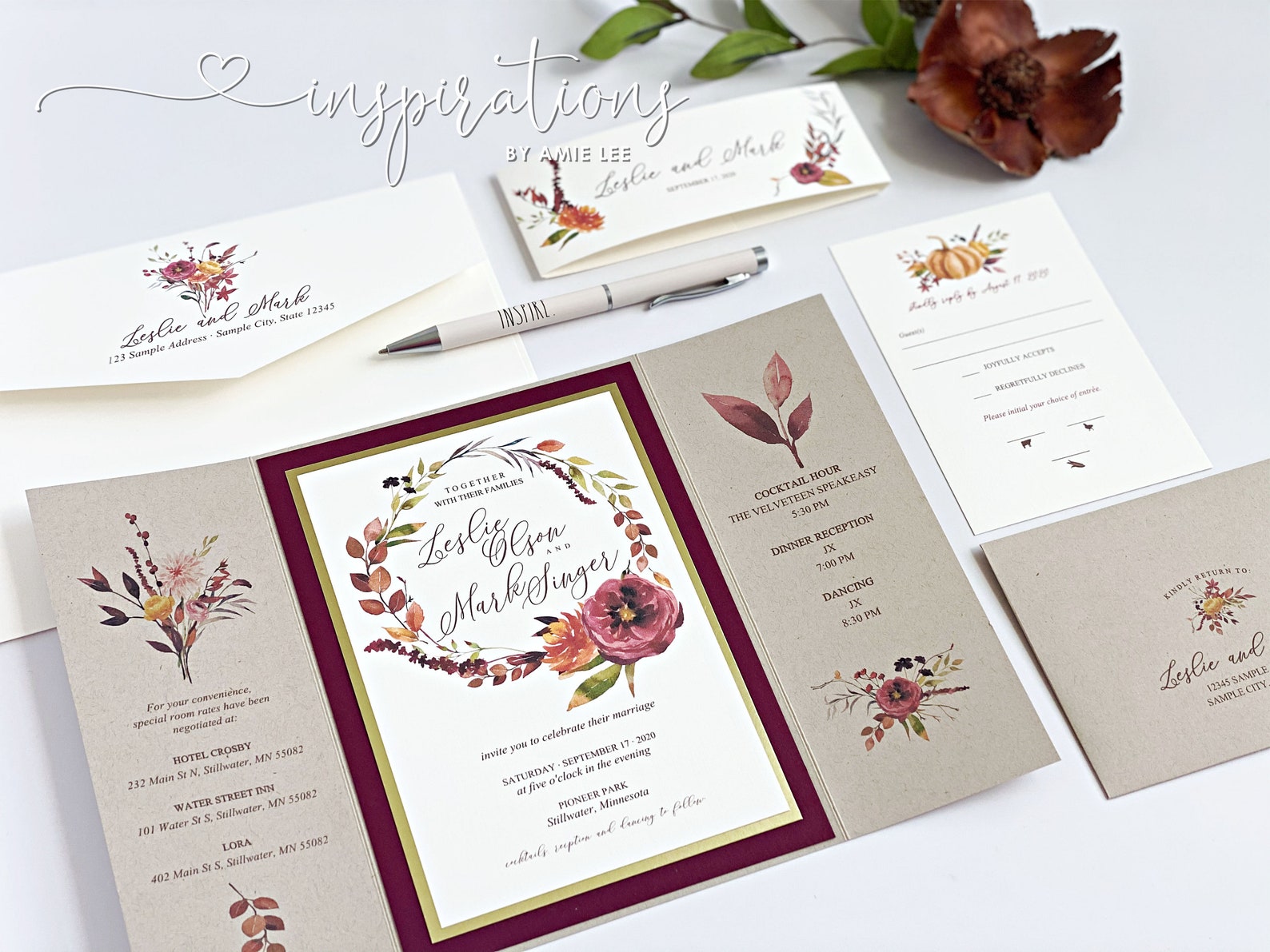 Floral Wedding Invitations Fall Wedding Autumn Local - Etsy
