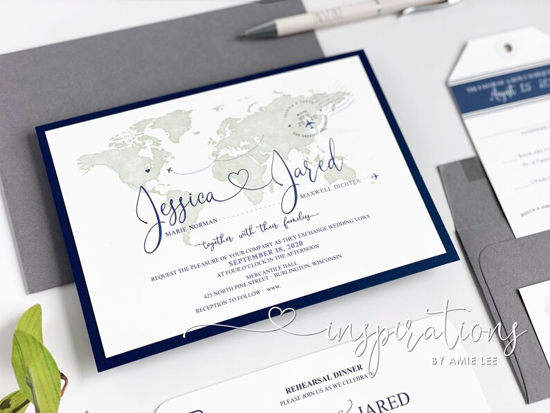World Map Wedding Invitations Travel Map Invitations Travel - Etsy