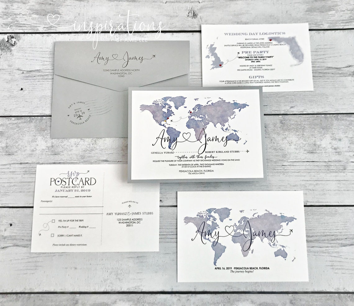 Travel Map Wedding Invitations World Map Invitations Travel - Etsy