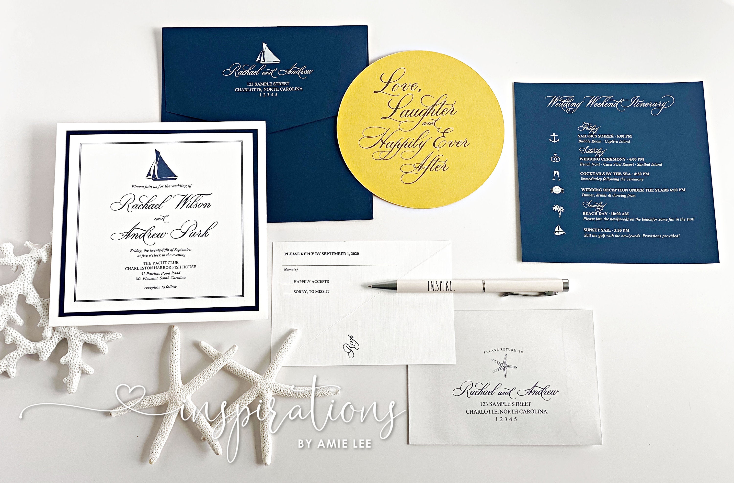 Classic Nautical Wedding Invitations Yacht Club Wedding | Etsy