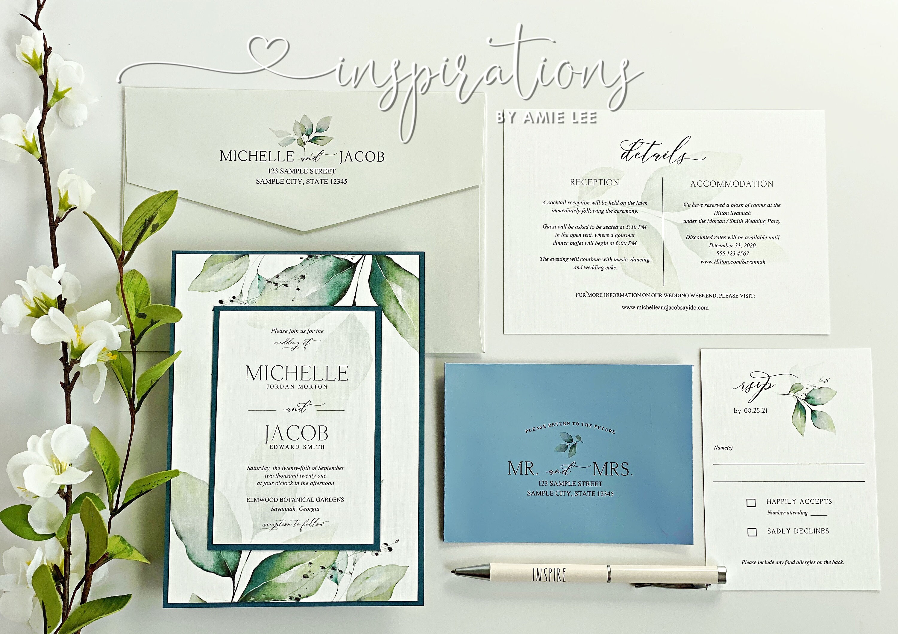 Elegant Outdoor Garden Wedding Invitations Neutral Greens and | Etsy