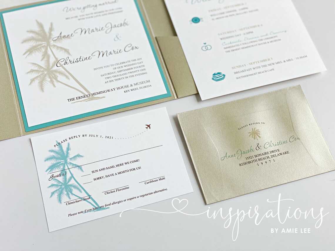 Elegant Beach Wedding Invitations Tropical Wedding | Etsy