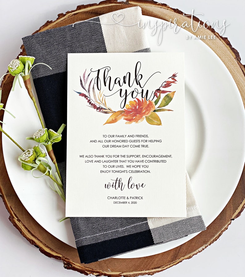 Wedding Reception Table Notes Wedding Thank You Note to | Etsy