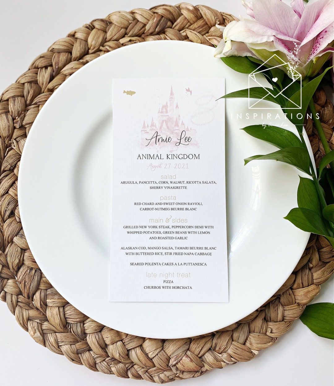 Disney Place Cards, Disney Reception Menu, Disney Place Card Menu ...