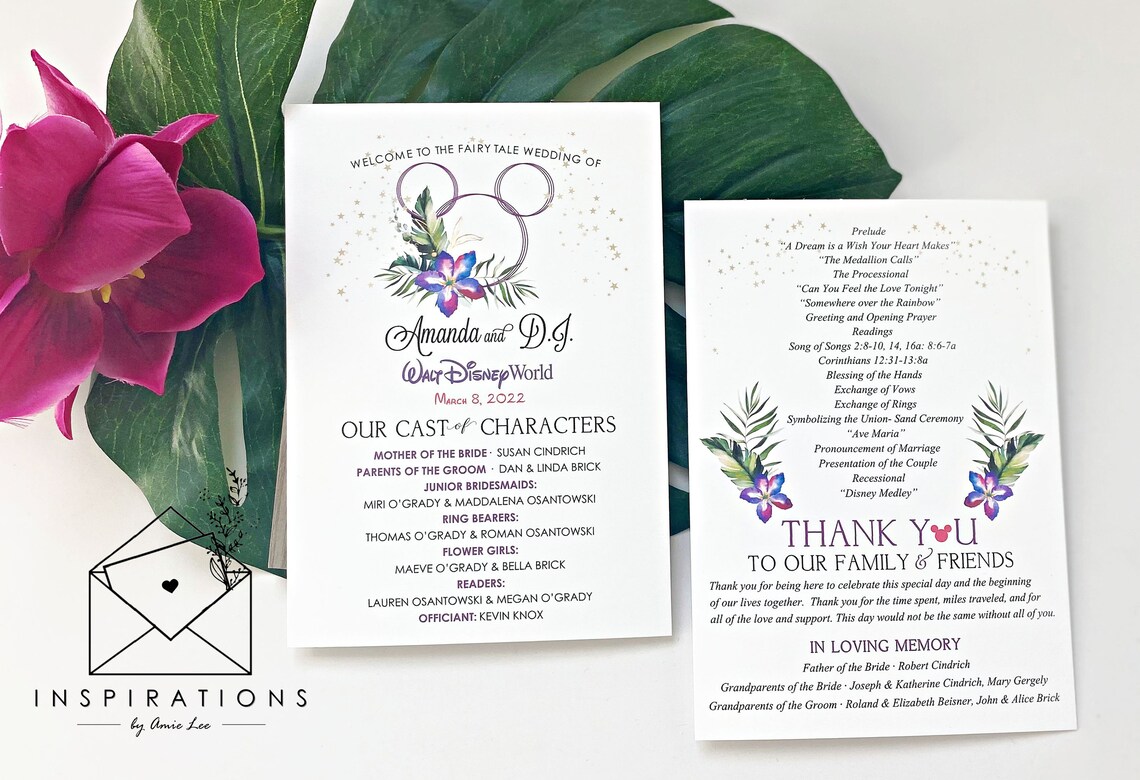 Disney Wedding Program Disney Weddings Wedding Schedules - Etsy