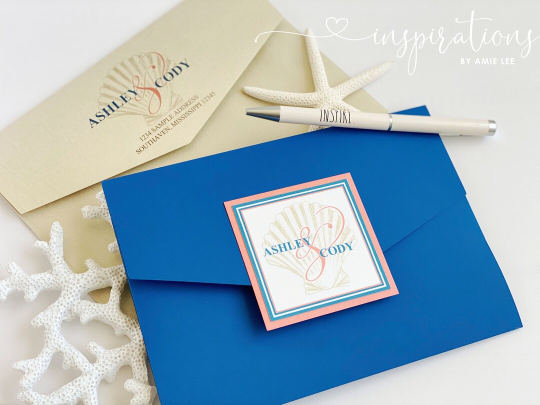 Classic Beach Wedding Invitations, Destination Wedding, Elegant ...