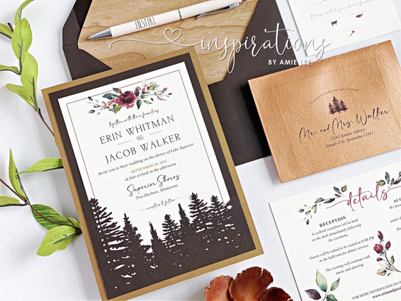 Rustic Forest Wedding Invitations Elegant Woods Wedding | Etsy