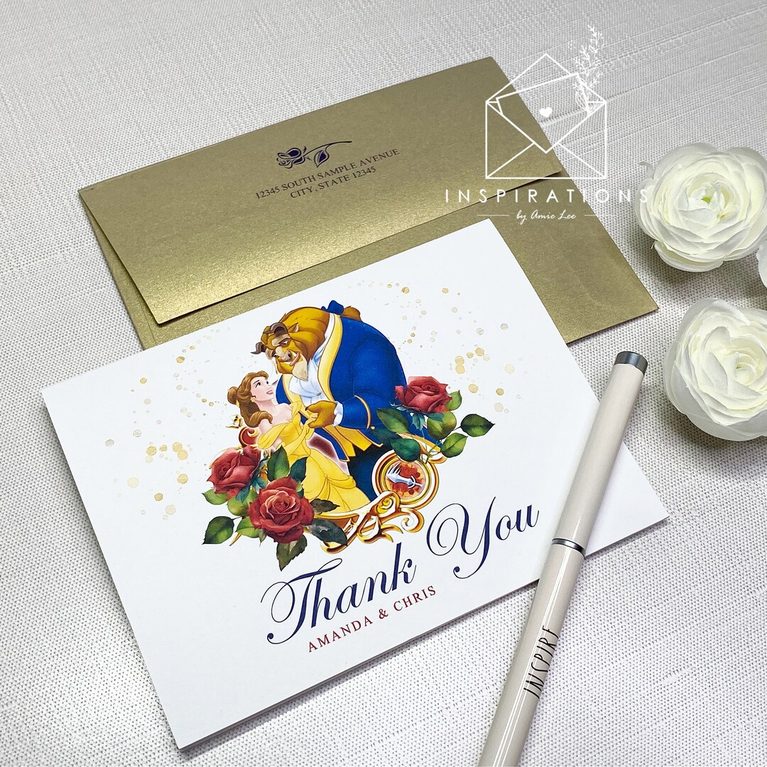 Disney Thank You Cards, Beauty and the Beast Cards, Disney Wedding ...