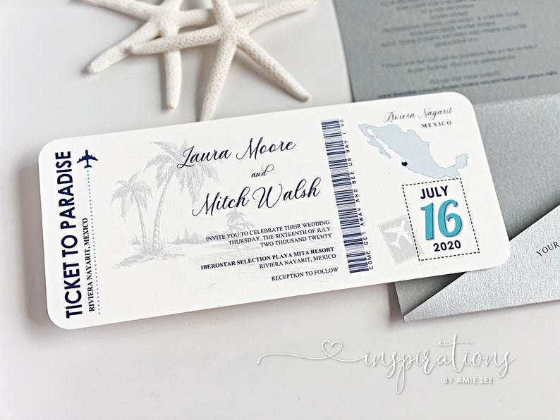 Boarding Pass Wedding Invitations Destination Wedding Beach Etsy
