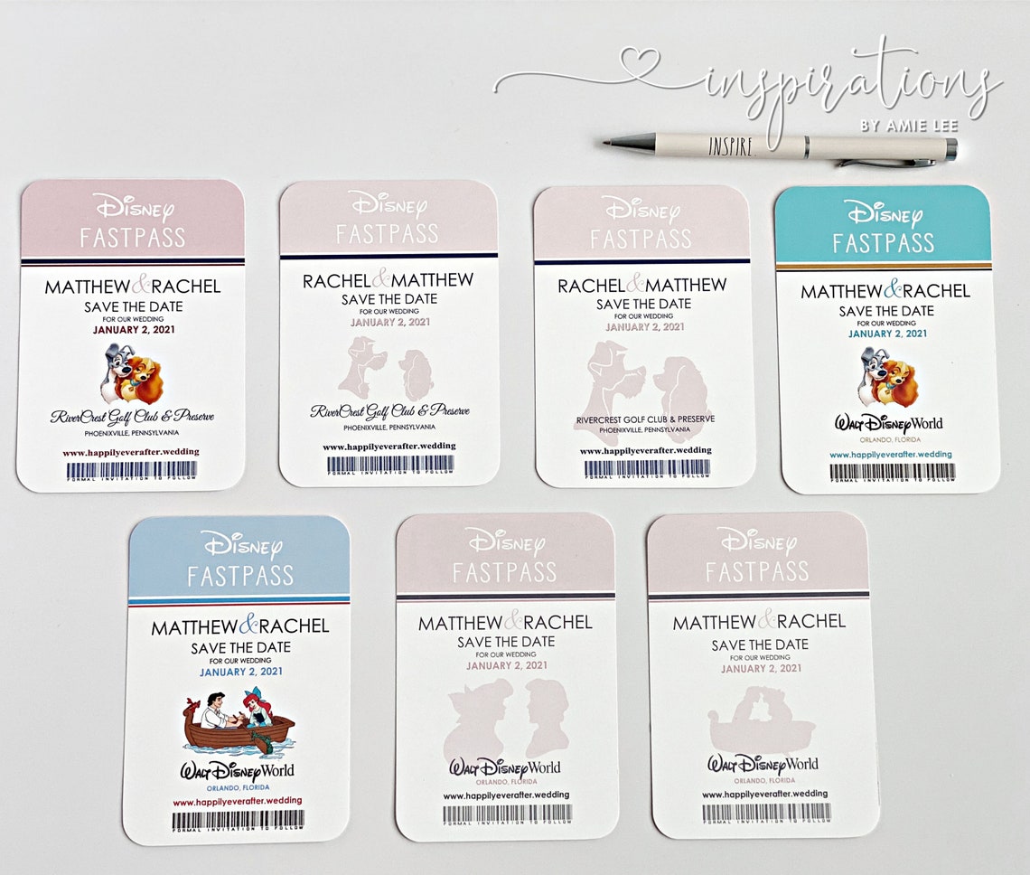 Disney Fastpass Save the Dates Disney Fairy Tale Wedding - Etsy