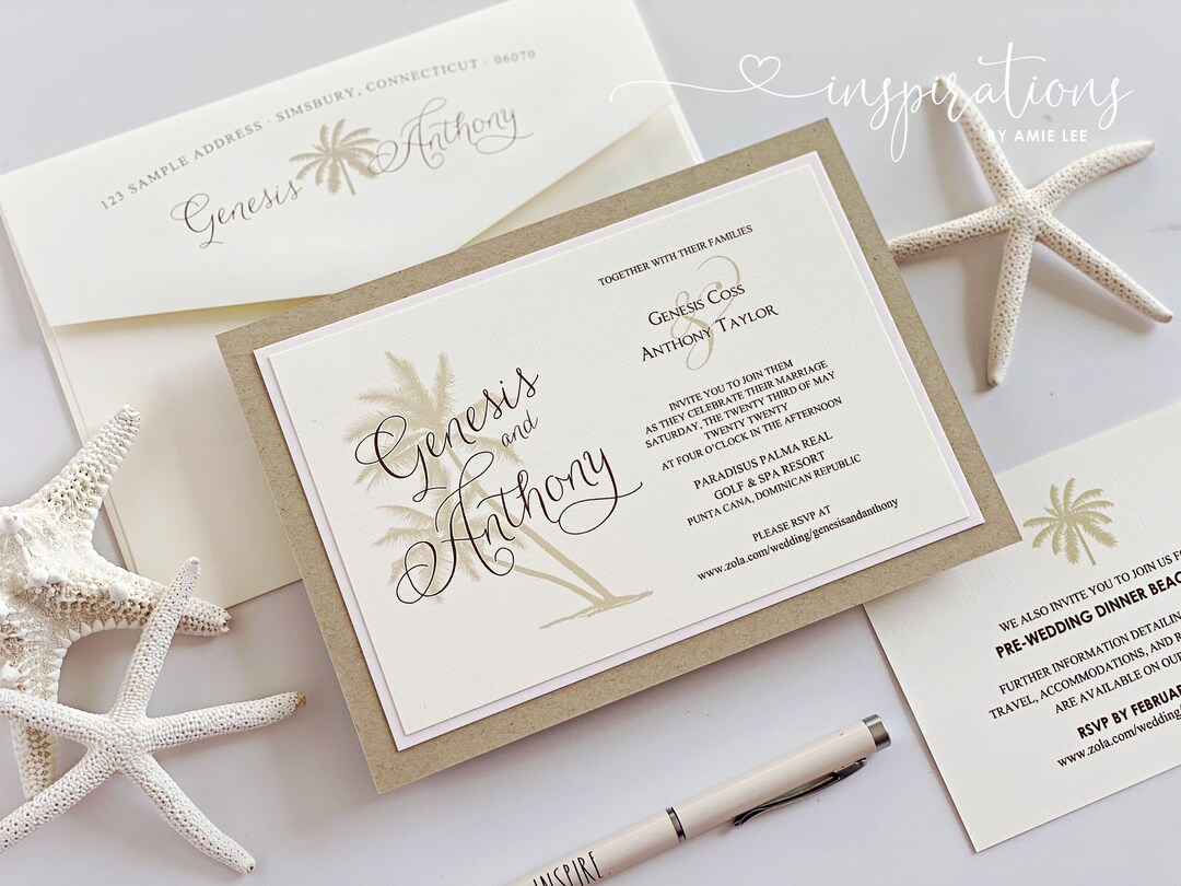 Elegant Beach Wedding Invitations, Palm Tree Design, Classic Beach ...