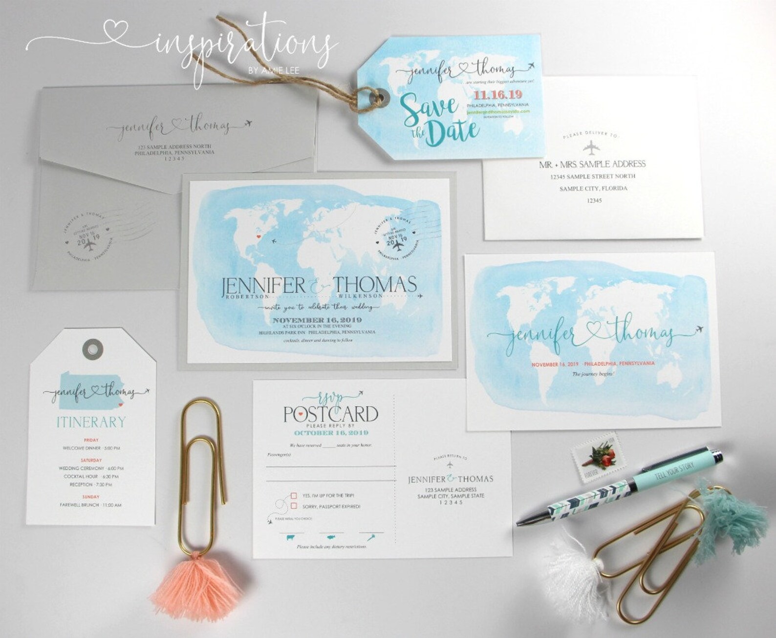 Travel Map Wedding Invitations World Map Invitations Travel - Etsy