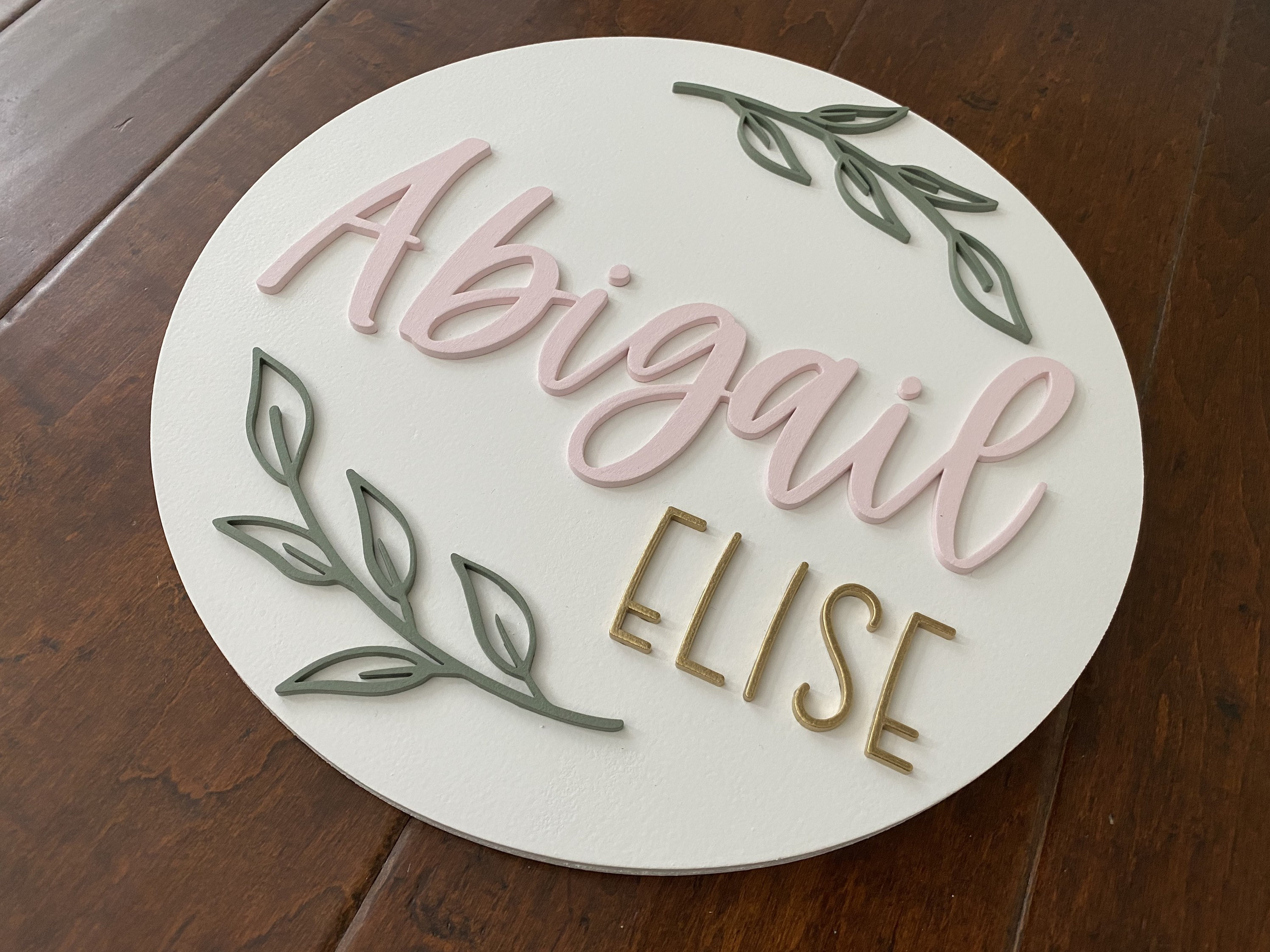 Name Sign for Nursery Round Wood Sign With Flowers for Baby | Etsy