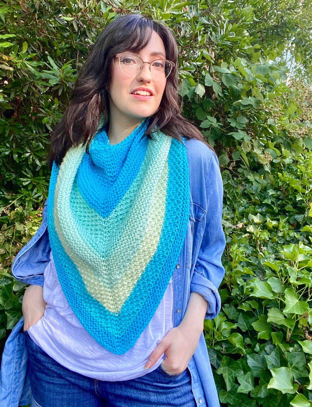 Blue Striped Triangle Shawl - Etsy