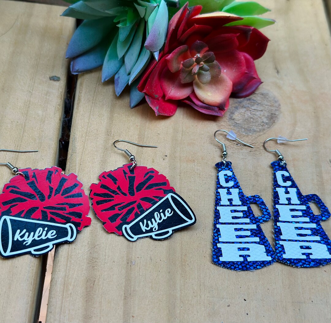 Cheerleader Earrings: Faux Leather or 3D Printed School Spirit Jewelry ...