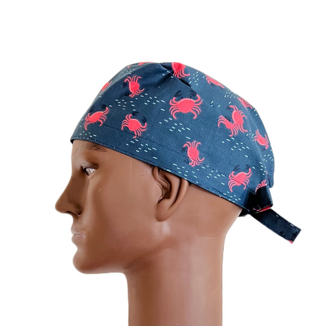 Men's Red Crab Scrub Cap. Doctor's Surgical Cap With Tie Back ...