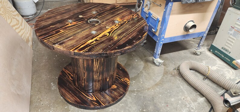 Burnt Pine Wooden Spool Table - Etsy
