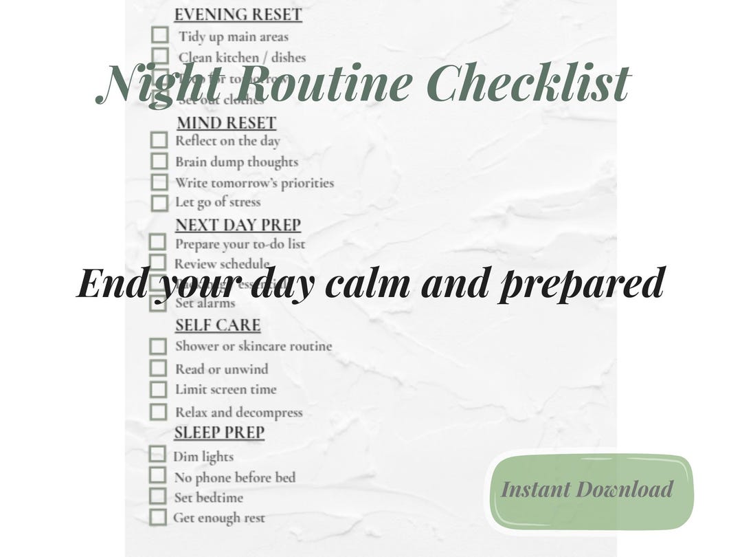 Night Routine Checklist Printable | Evening Planner, Sleep Routine ...