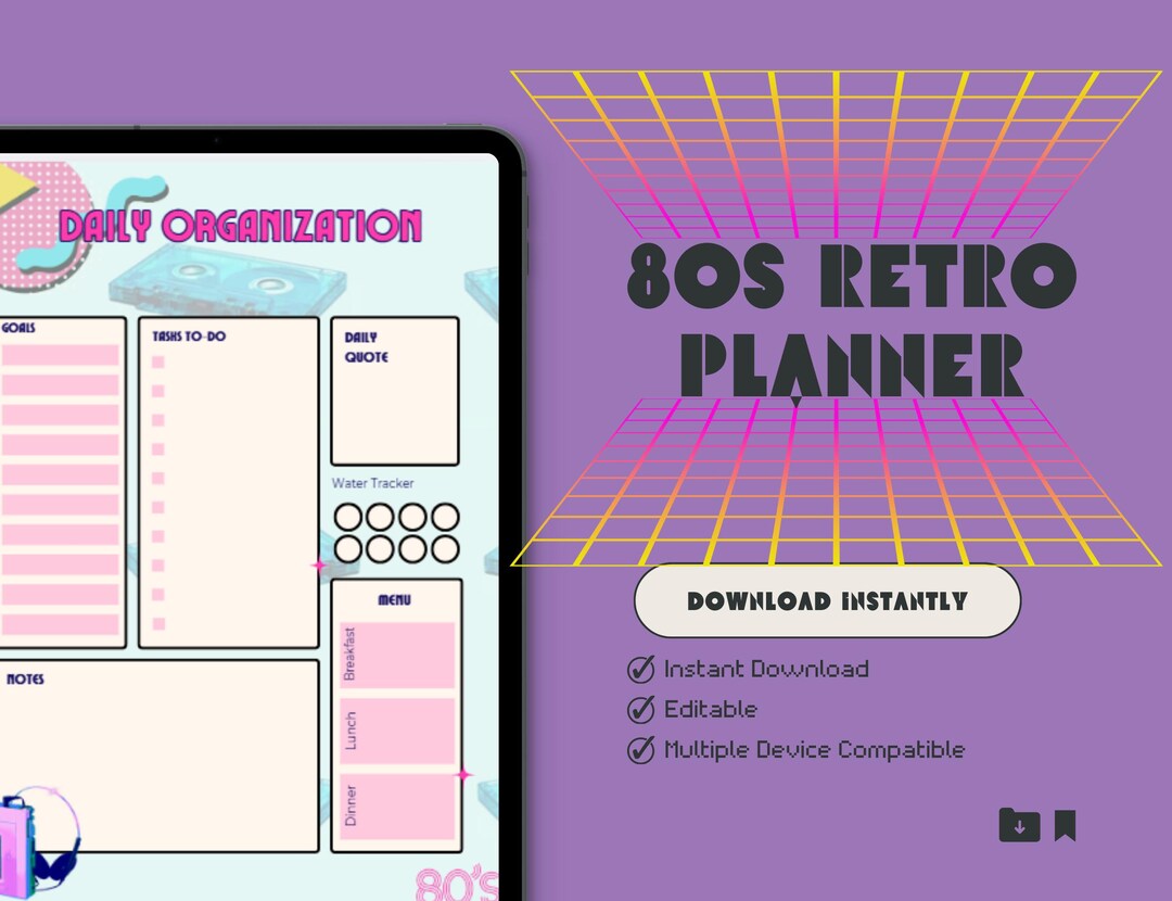 Retro Digital Planner PDF | 80s Vintage Aesthetic | Daily Weekly ...