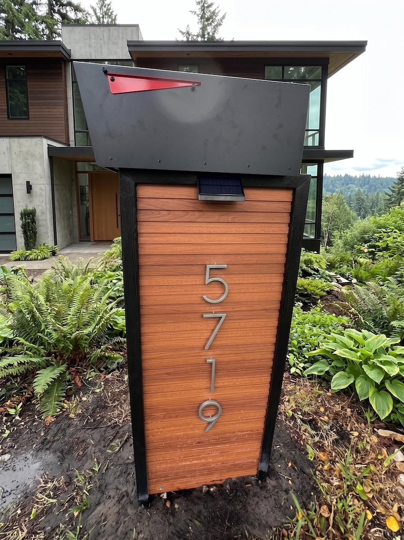 Modern Wood Slat Mailbox With Vertical House Numbers, Custom ...