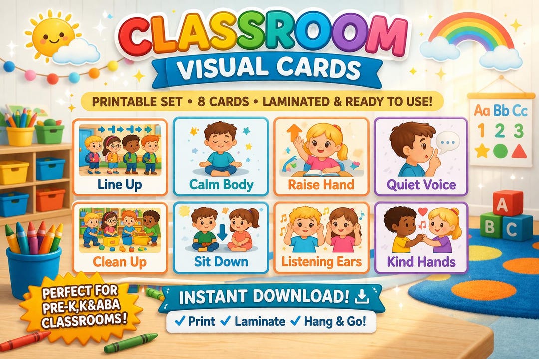 Classroom Visual Cards Printable | Behavior Visual Supports | Autism ...