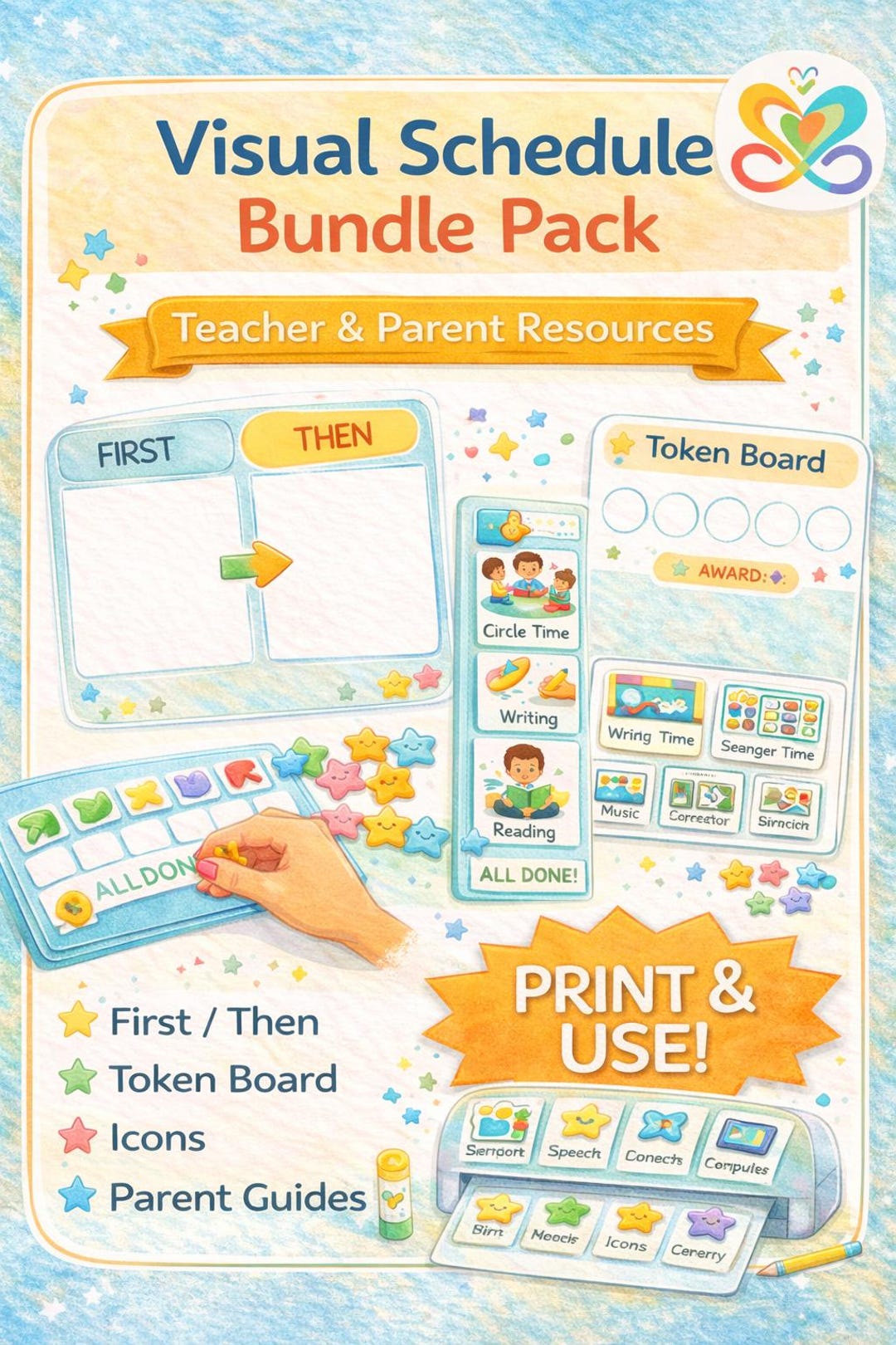 Autism Visual Schedule Bundle | First Then Board, Token Board (digital ...