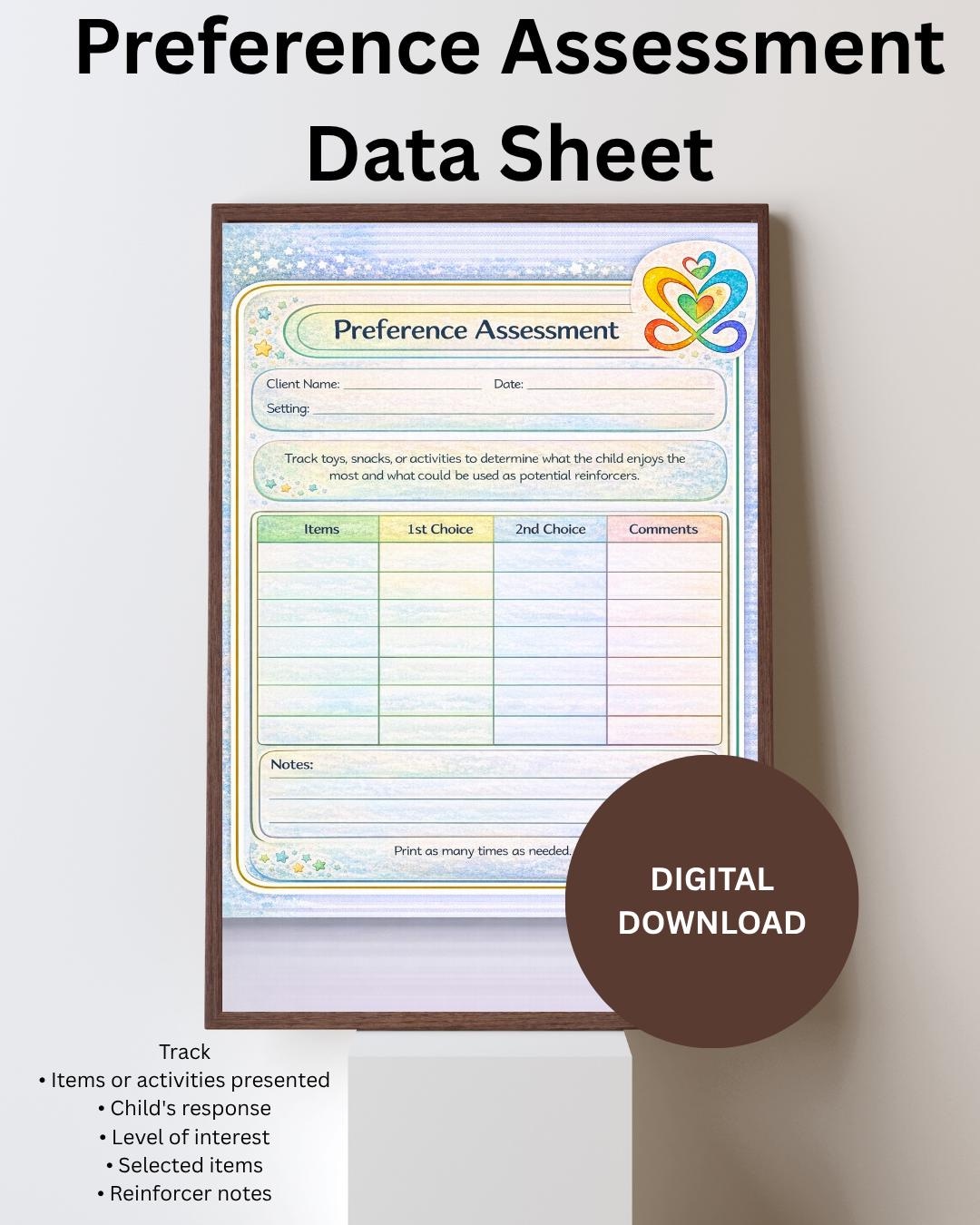 Preference Assessment Data Sheet | ABA Reinforcer Assessment | RBT Data ...