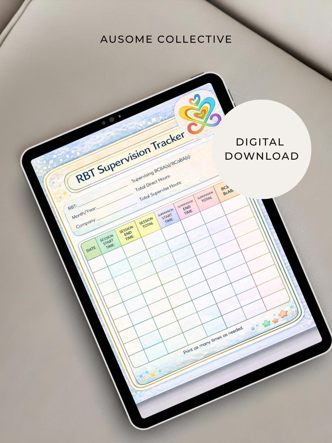 RBT Supervision Tracker Printable | Monthly RBT Hours Log | ABA ...